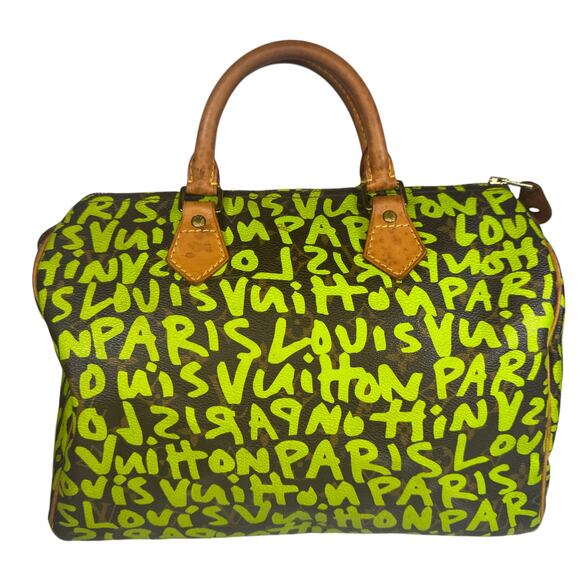 Louis Vuitton | Bags | Louis Vuitton Graffiti Speedy 3 Neon Green ...